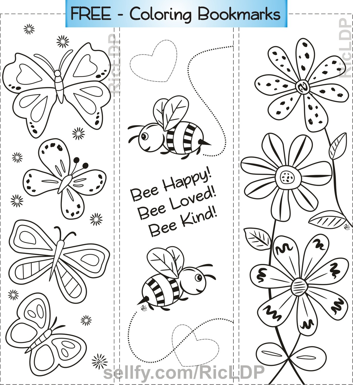 FREE - Three Coloring Bookmarks with Simple Designs - RicLDP Artworks